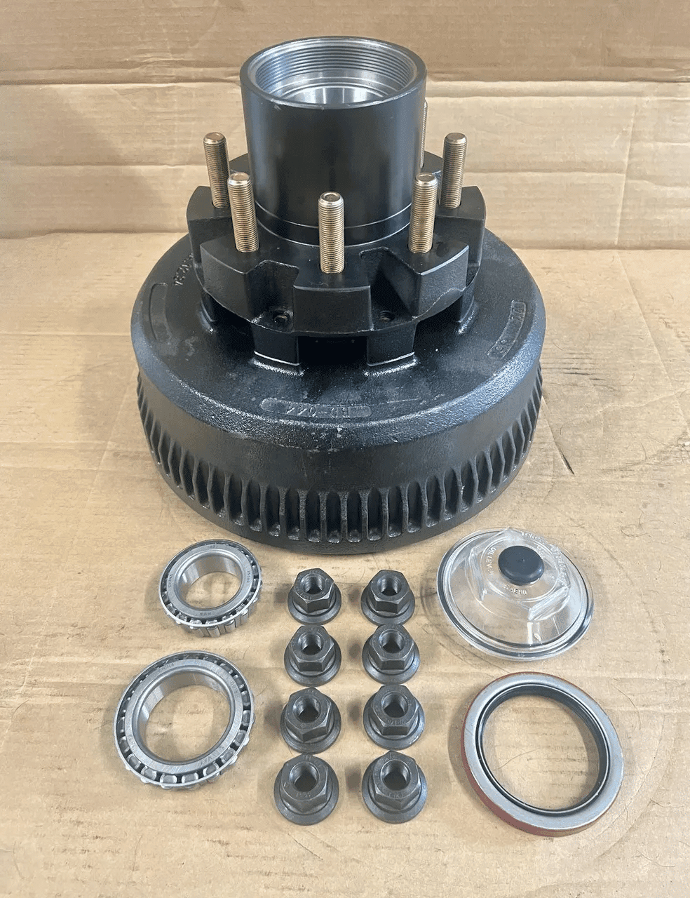 865 Lug 12K 5/8″ Stud Brake Hub OIL 12.25″ BLK w/bearings seal dust cap ...